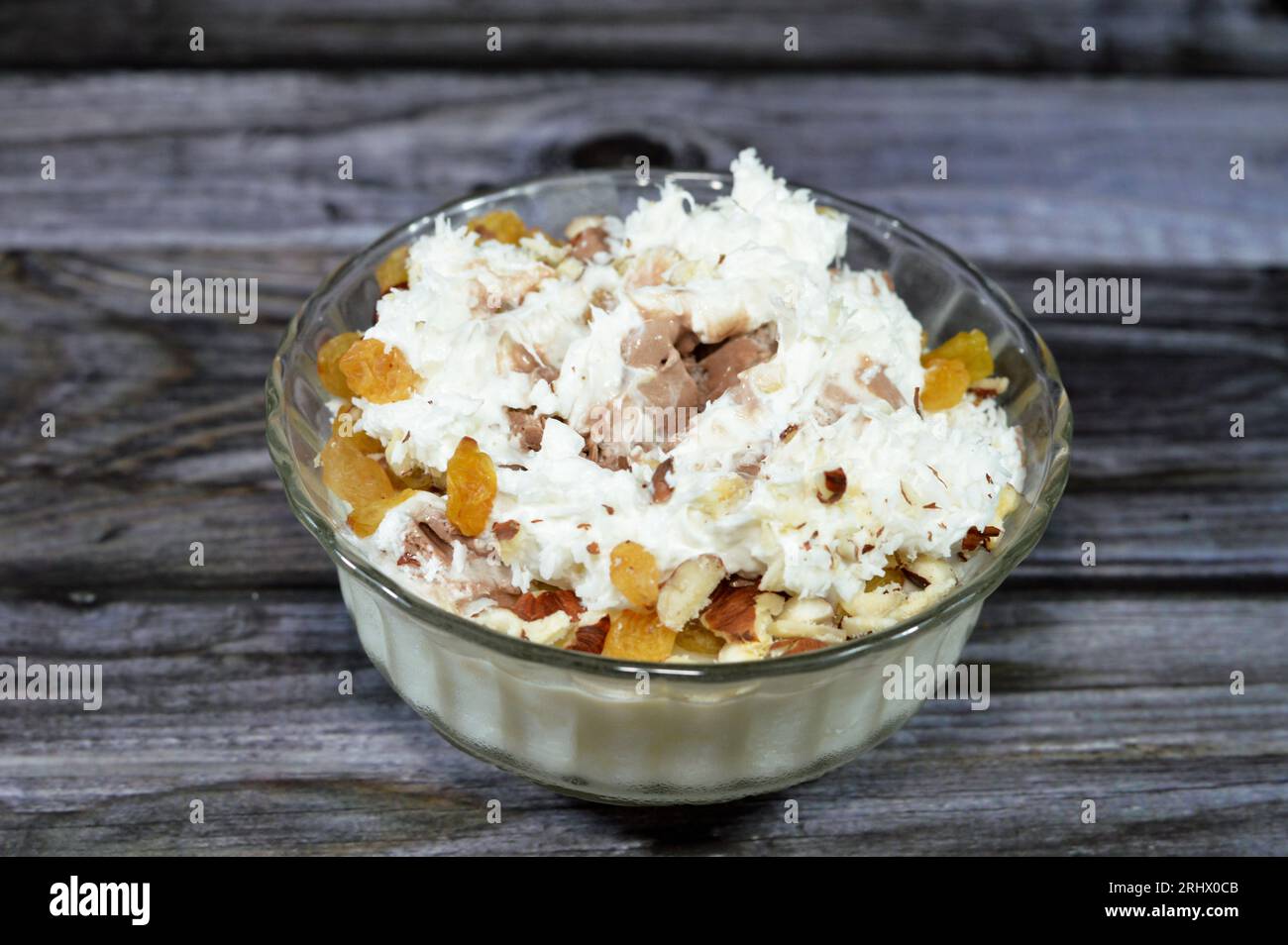 Rice pudding, rice, corn flour, sugar, milk topped with whipped cream ...