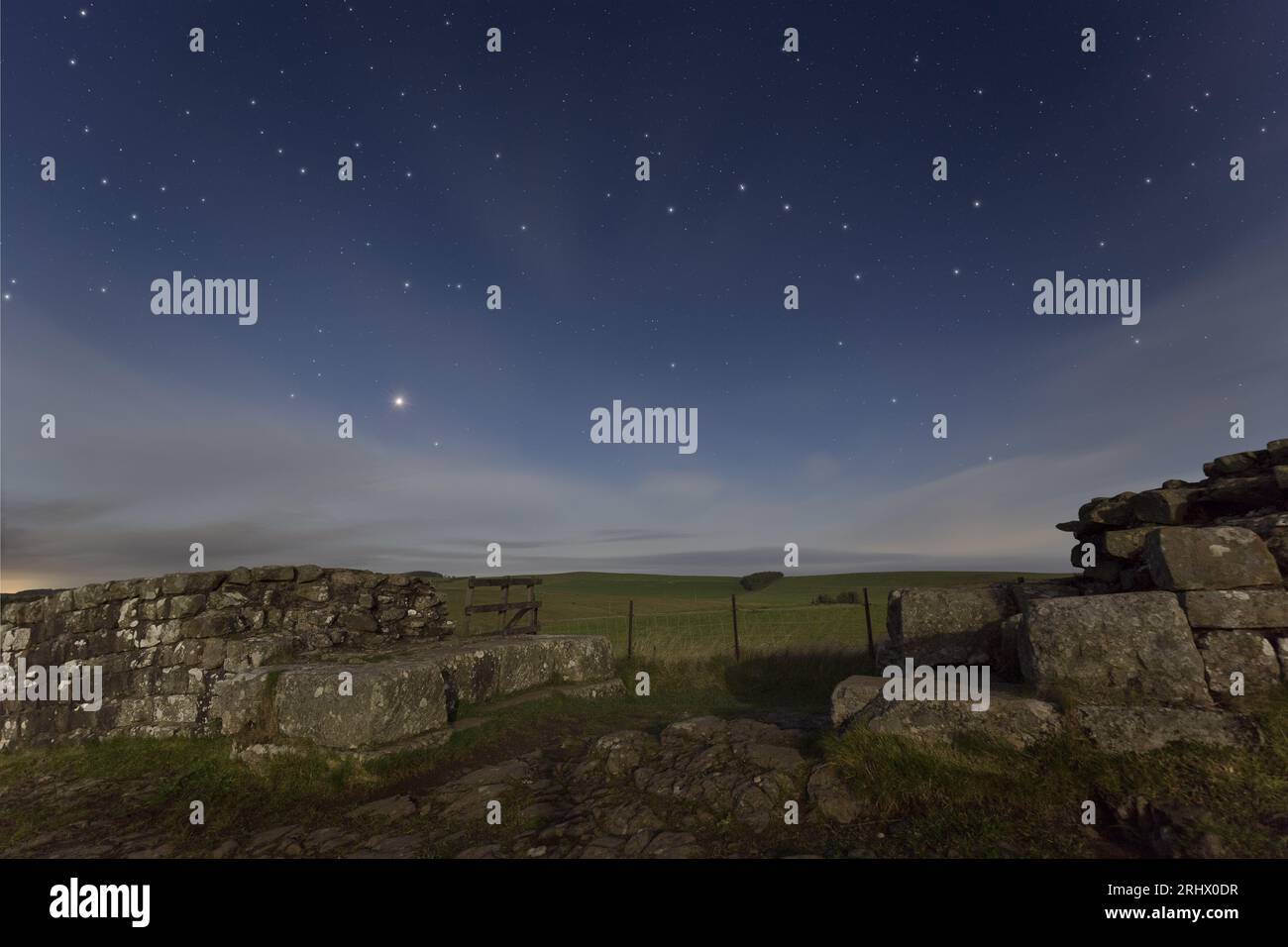 Hadrian's Wall under a starry night sky - looking through the remains ...