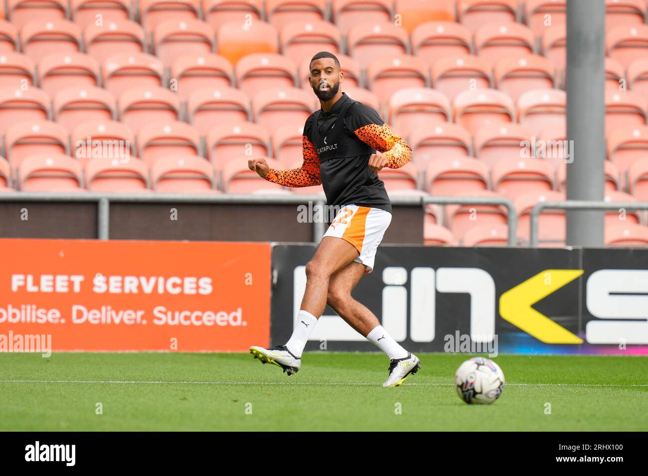 CJ Hamilton #22 of Blackpool warms up before the Sky Bet League 1 match ...
