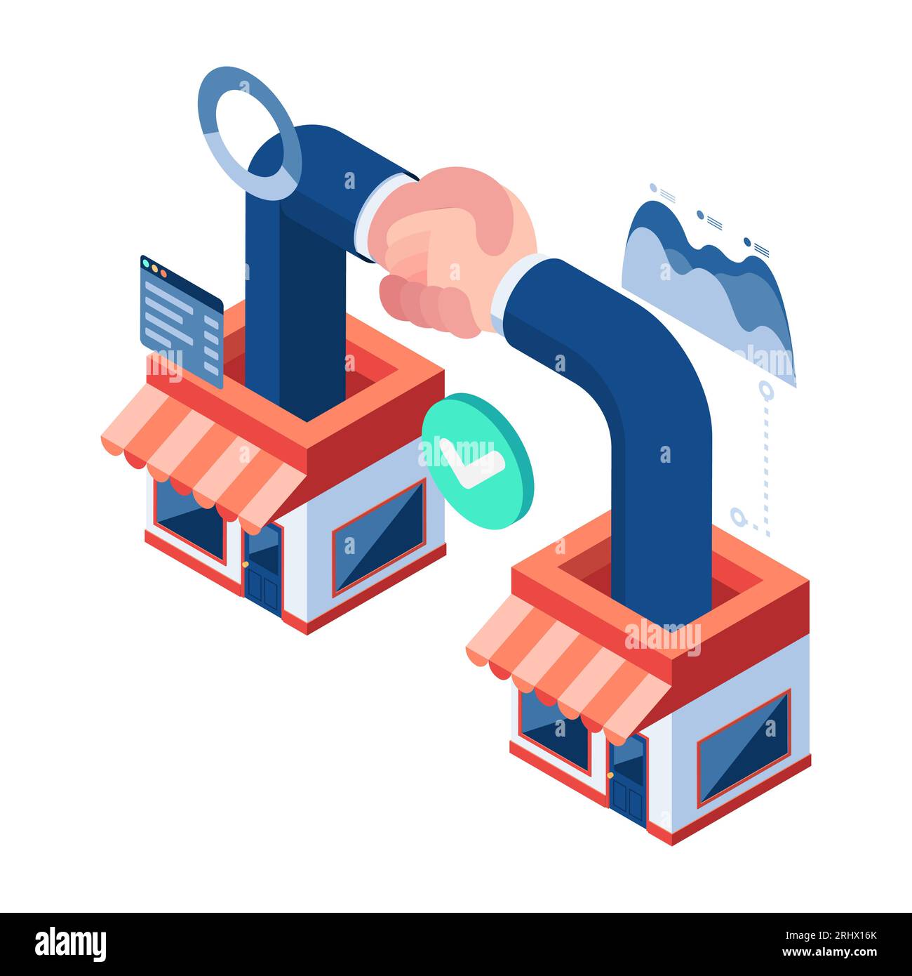 Flat 3d Isometric Business Deal Between Shopping Store. B2B or Business ...