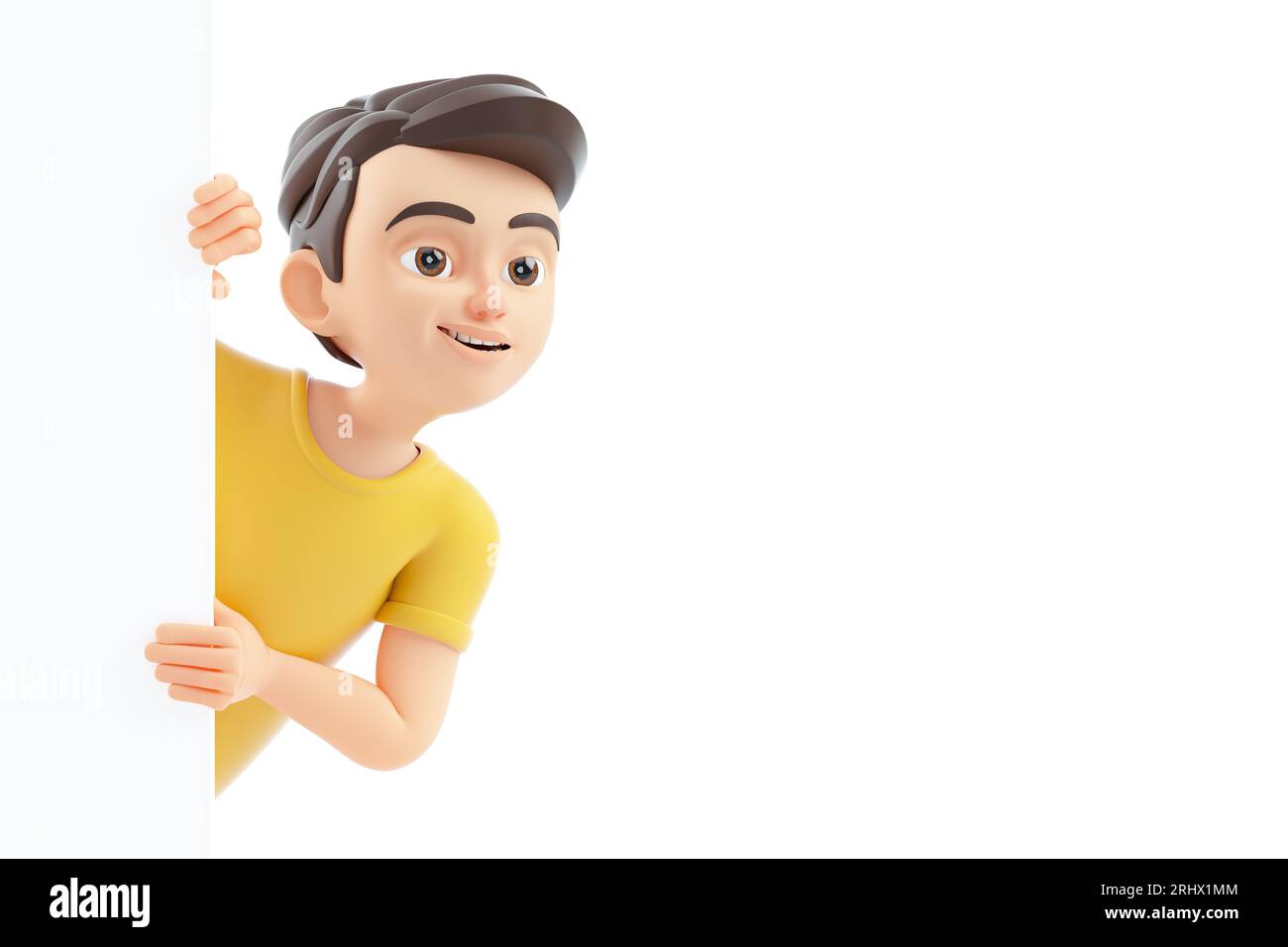 3d boy peeking out from behind wall, illustration isolated on white ...