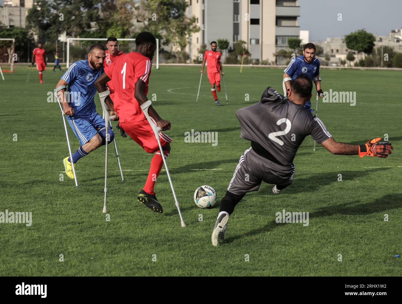 Gaza, Palestine. 17th Aug, 2023. Palestinian amputees play football ...