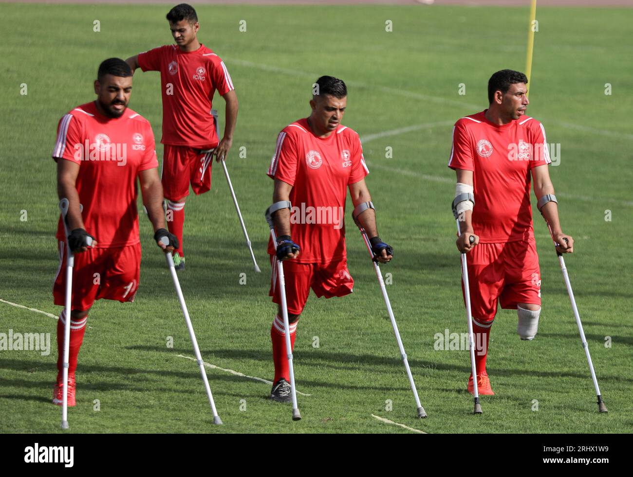 Gaza, Palestine. 17th Aug, 2023. Palestinian amputees warm up before ...