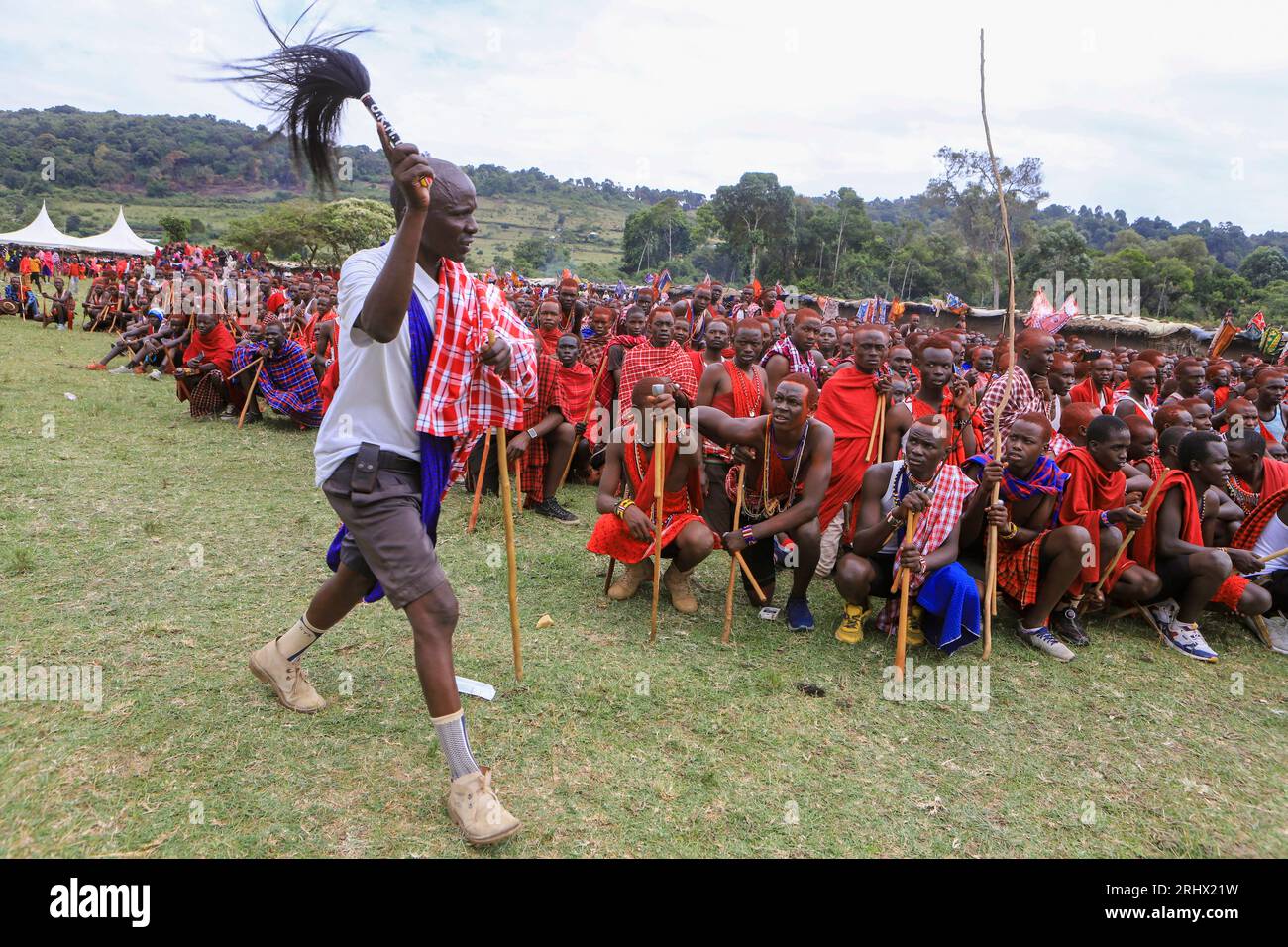 An elder blesses Maasai Morans, during a Eunoto ceremony, at Kilgoris ...