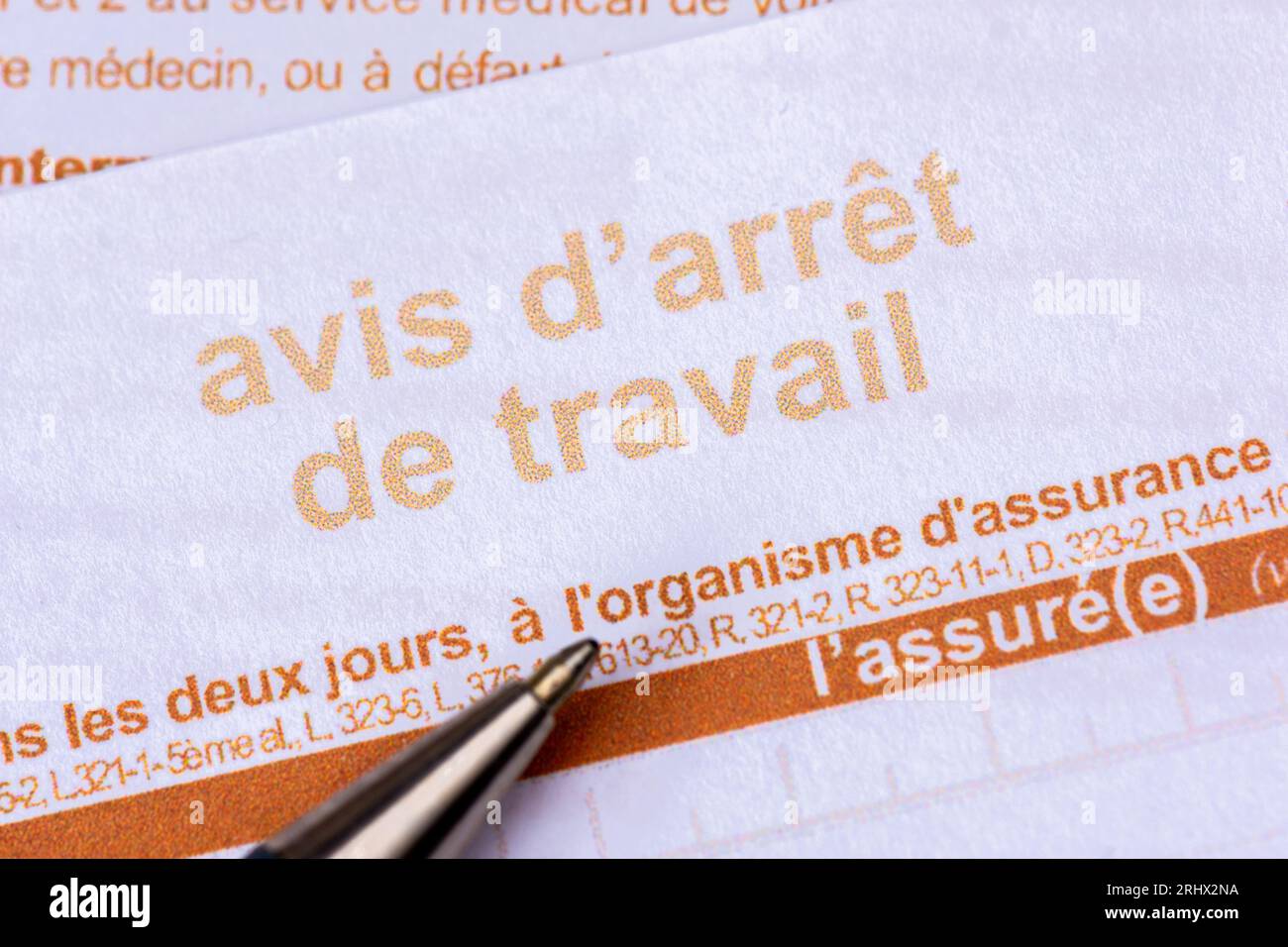 France: Close-up of an official sick leave form from the French social ...