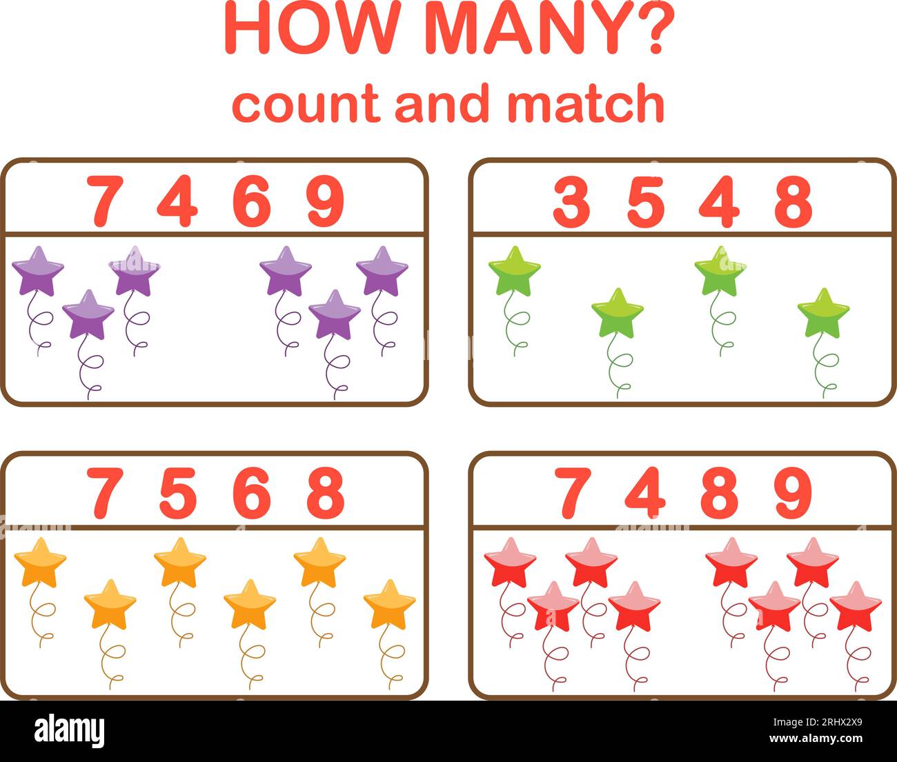 Math game for kids. Count colorful balloons. Printable worksheets Stock ...