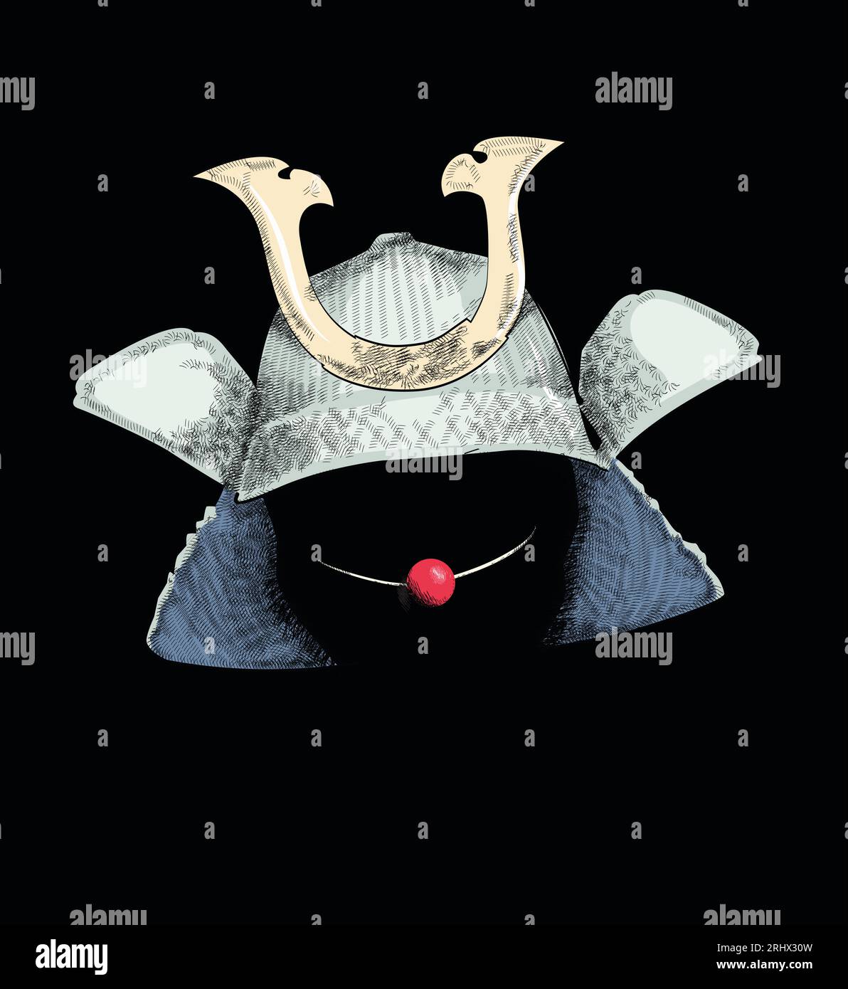 samurai helmet t-shirt design with red clown nose. Vector illustration ...