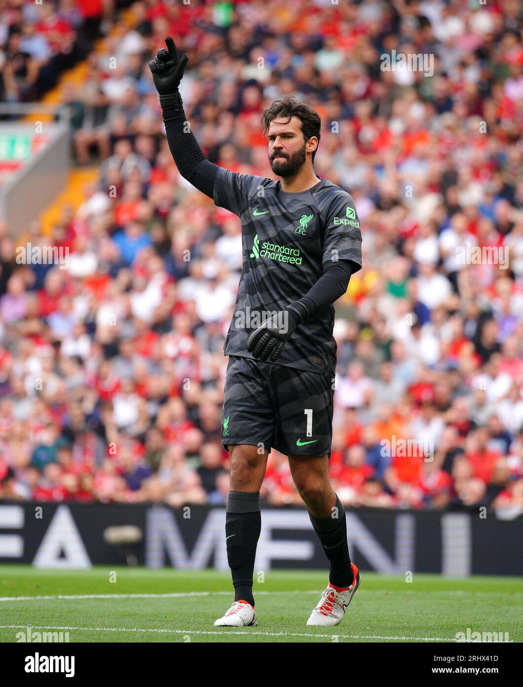 Liverpool goalkeeper Alisson Becker during the Premier League match at ...