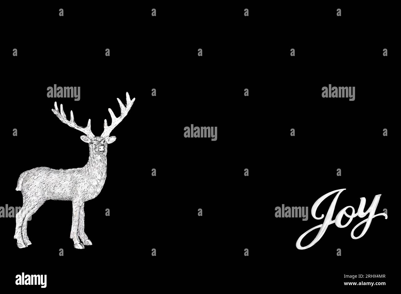 Christmas Eve silver reindeer tree ornament with Joy sign on black ...