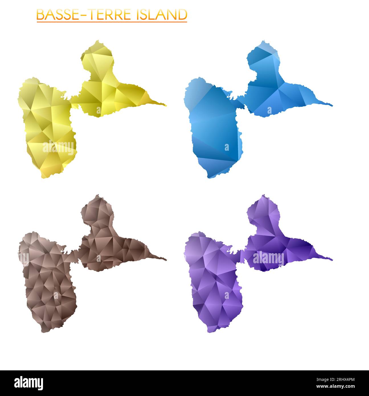 Set of vector polygonal maps of Basse-Terre Island. Bright gradient ...