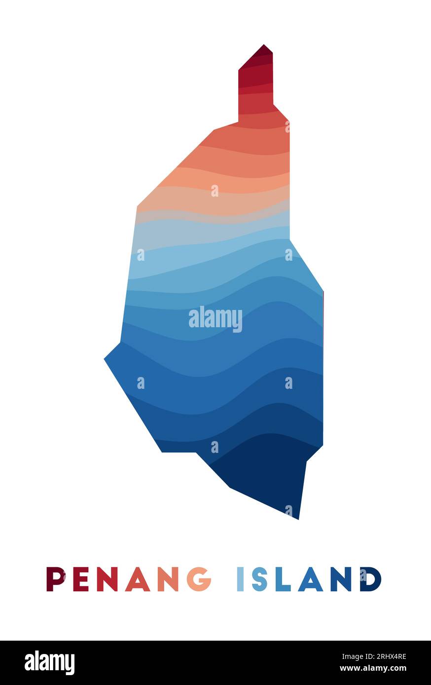 Penang Island map. Map of the island with beautiful geometric waves in ...
