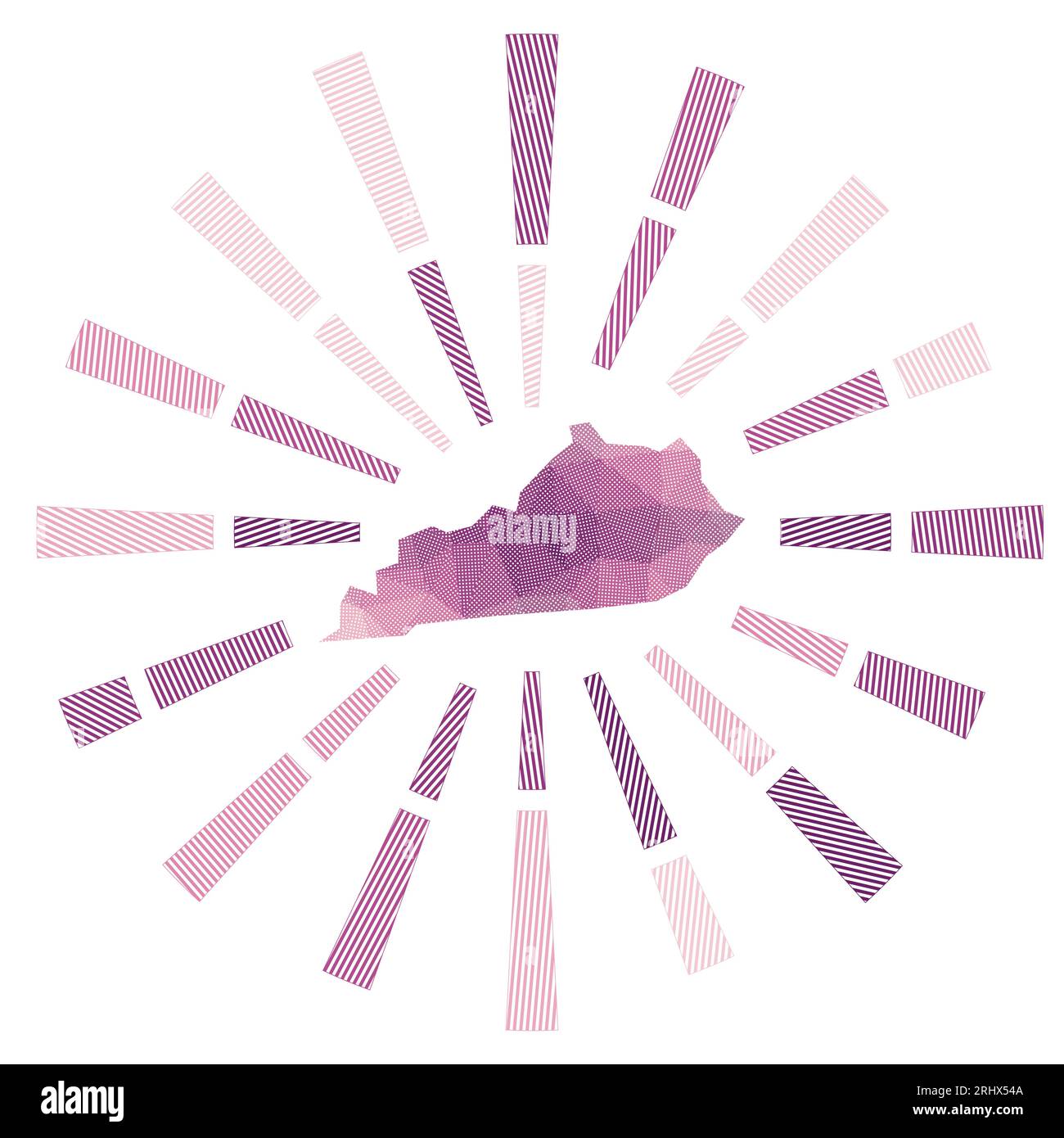 Kentucky sunburst. Low poly striped rays and map of the US state ...