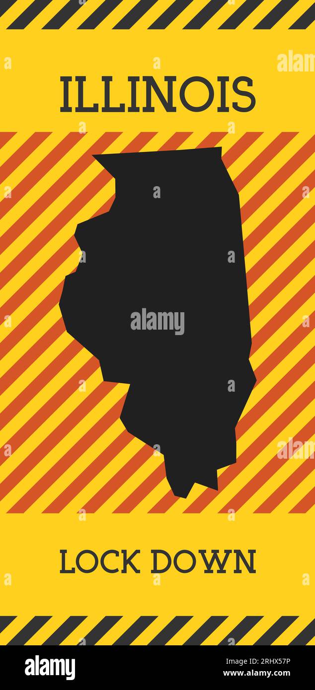 Illinois Lock Down Sign. Yellow us state pandemic danger icon. Vector ...