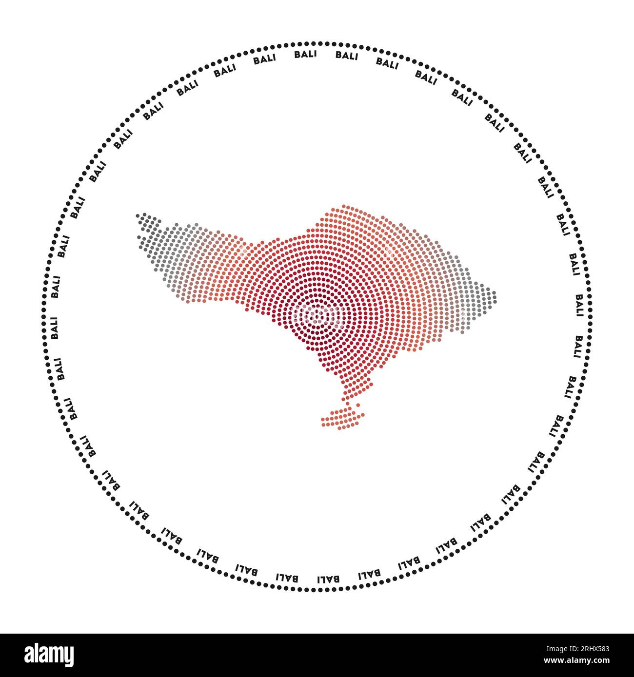 Bali round logo. Digital style shape of Bali in dotted circle with ...