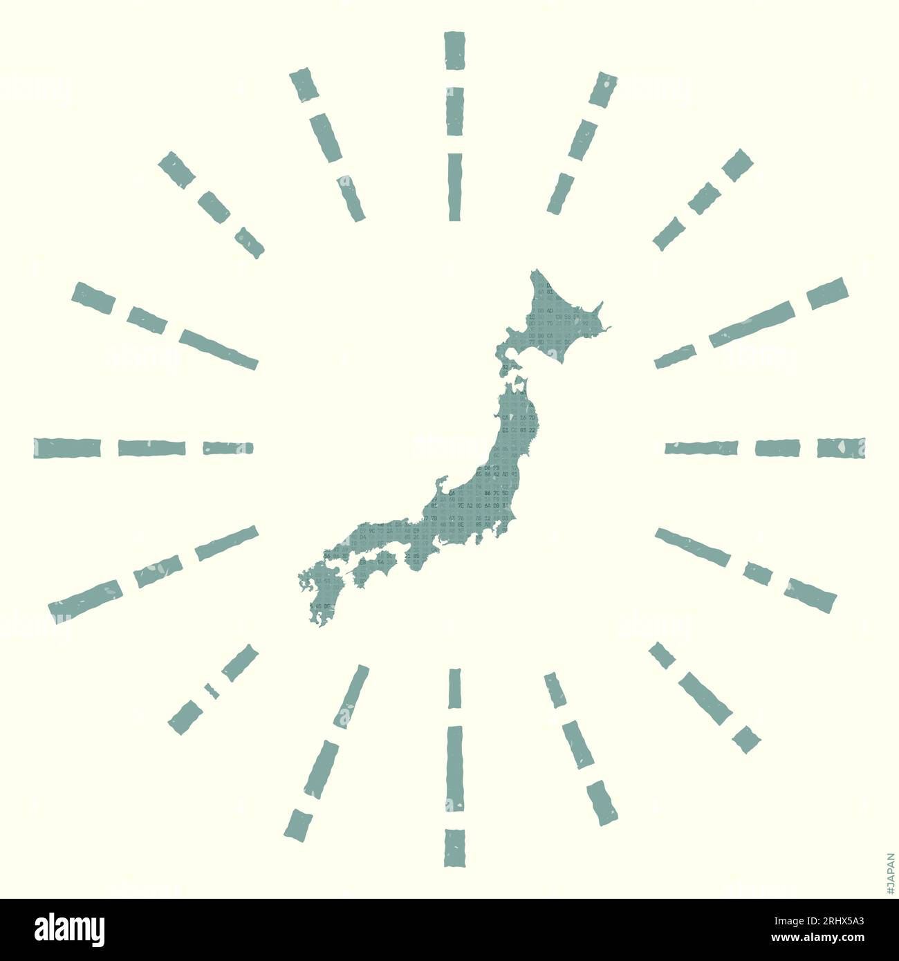 Japan logo. Grunge sunburst poster with map of the country. Shape of ...