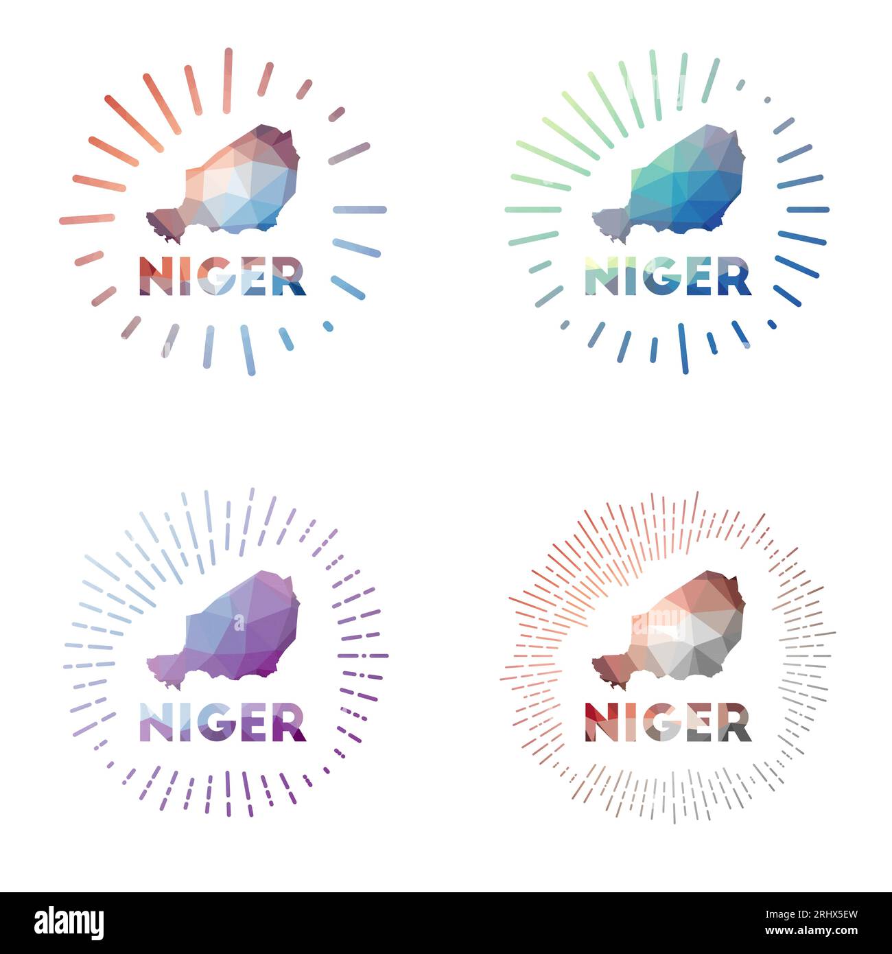 Niger low poly sunburst set. Logo of country in geometric polygonal style. Vector illustration ...