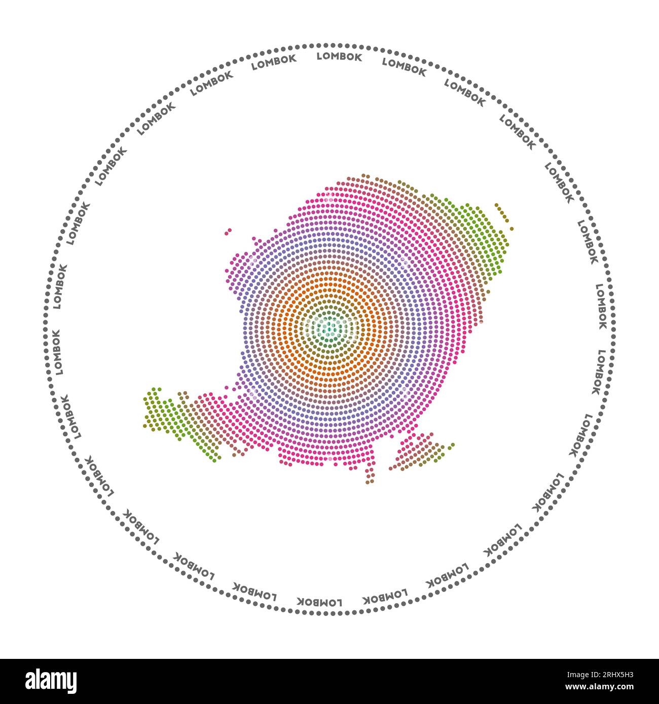 Lombok round logo. Digital style shape of Lombok in dotted circle with ...