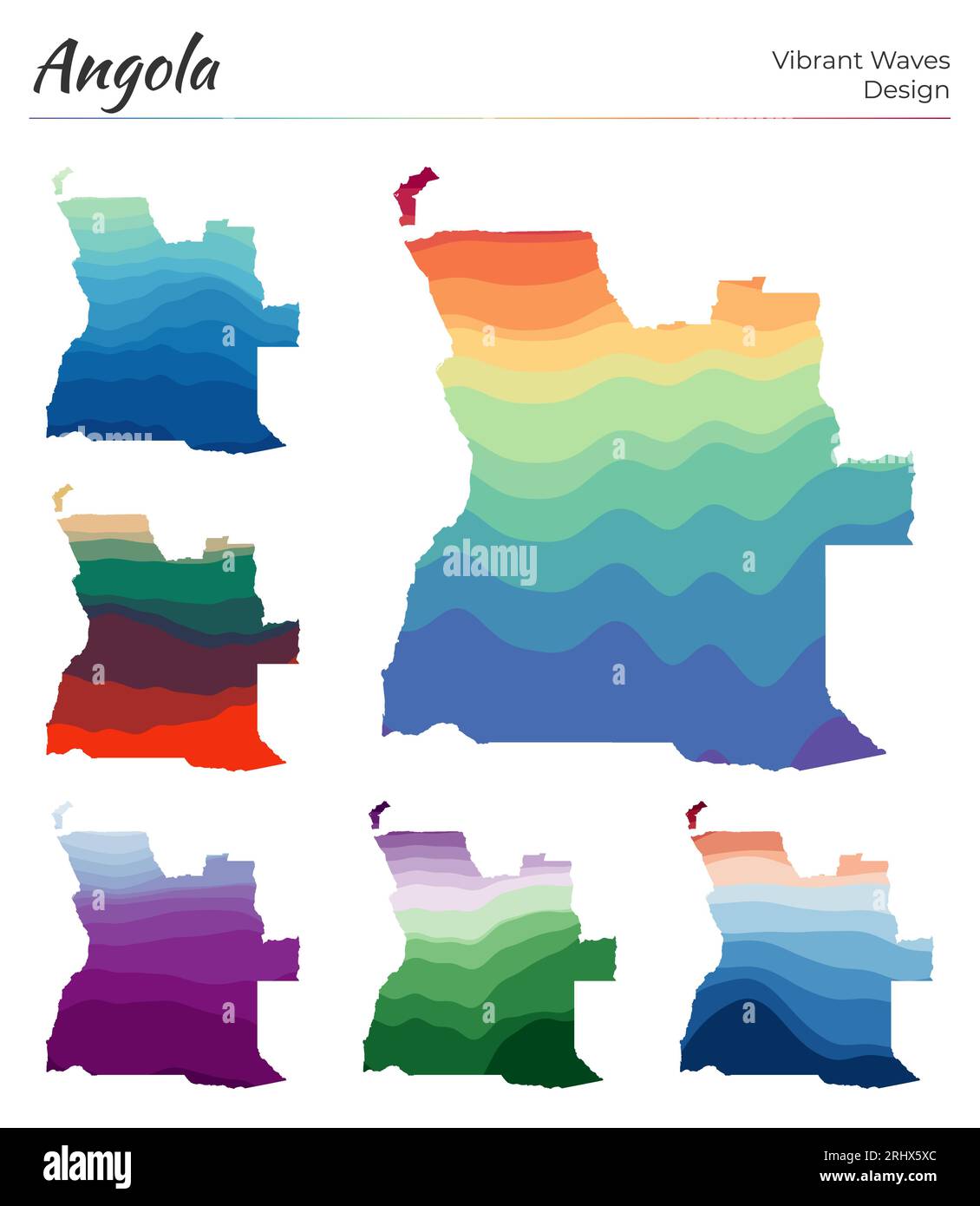 Set of vector maps of Angola. Vibrant waves design. Bright map of ...
