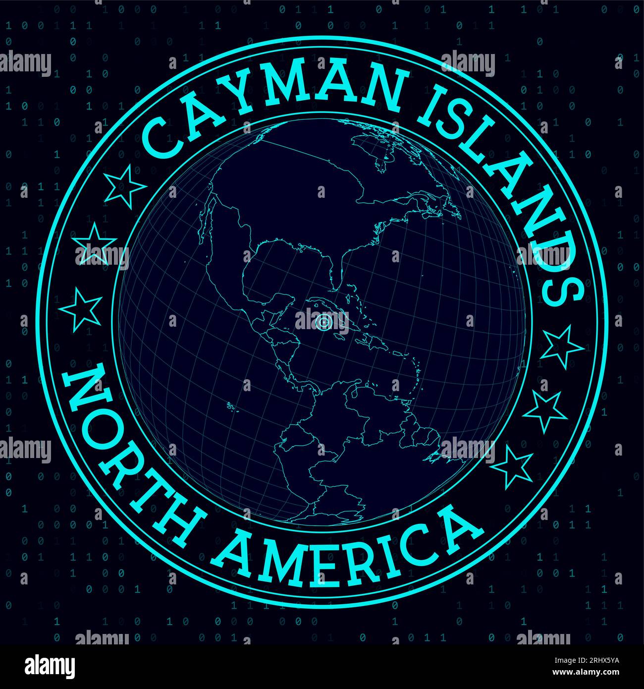 Cayman Islands round sign. Futuristic satellite view of the world ...