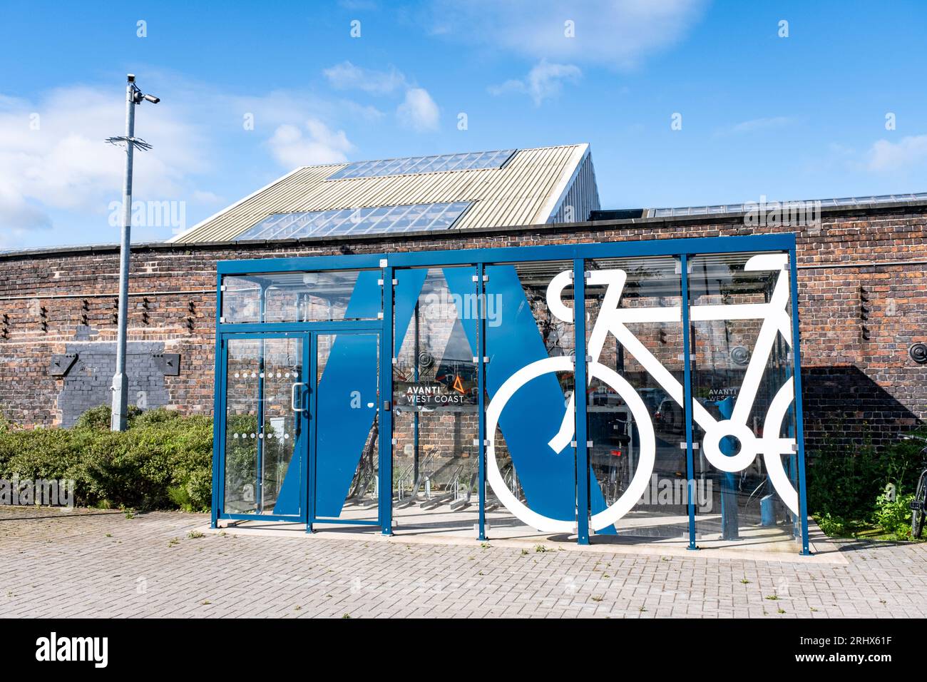 Secured bicycle locker on train station in Crewe Cheshire UK Stock ...