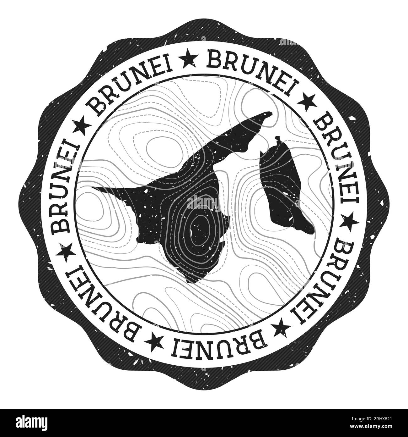 Brunei outdoor stamp. Round sticker with map of country with ...