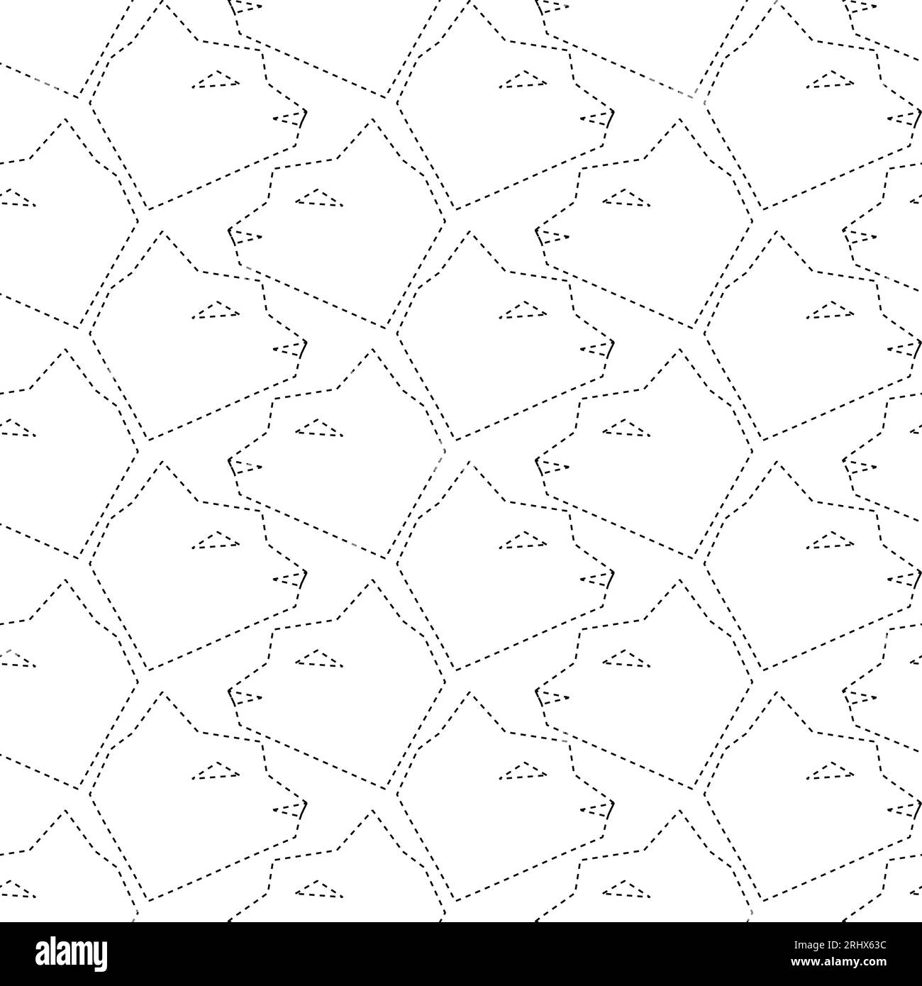 seamless texture of stylized cat heads in profile with straight lines ...