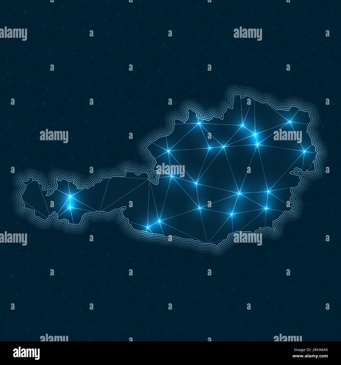 Austria network map. Abstract geometric map of the country. Digital connections and ...