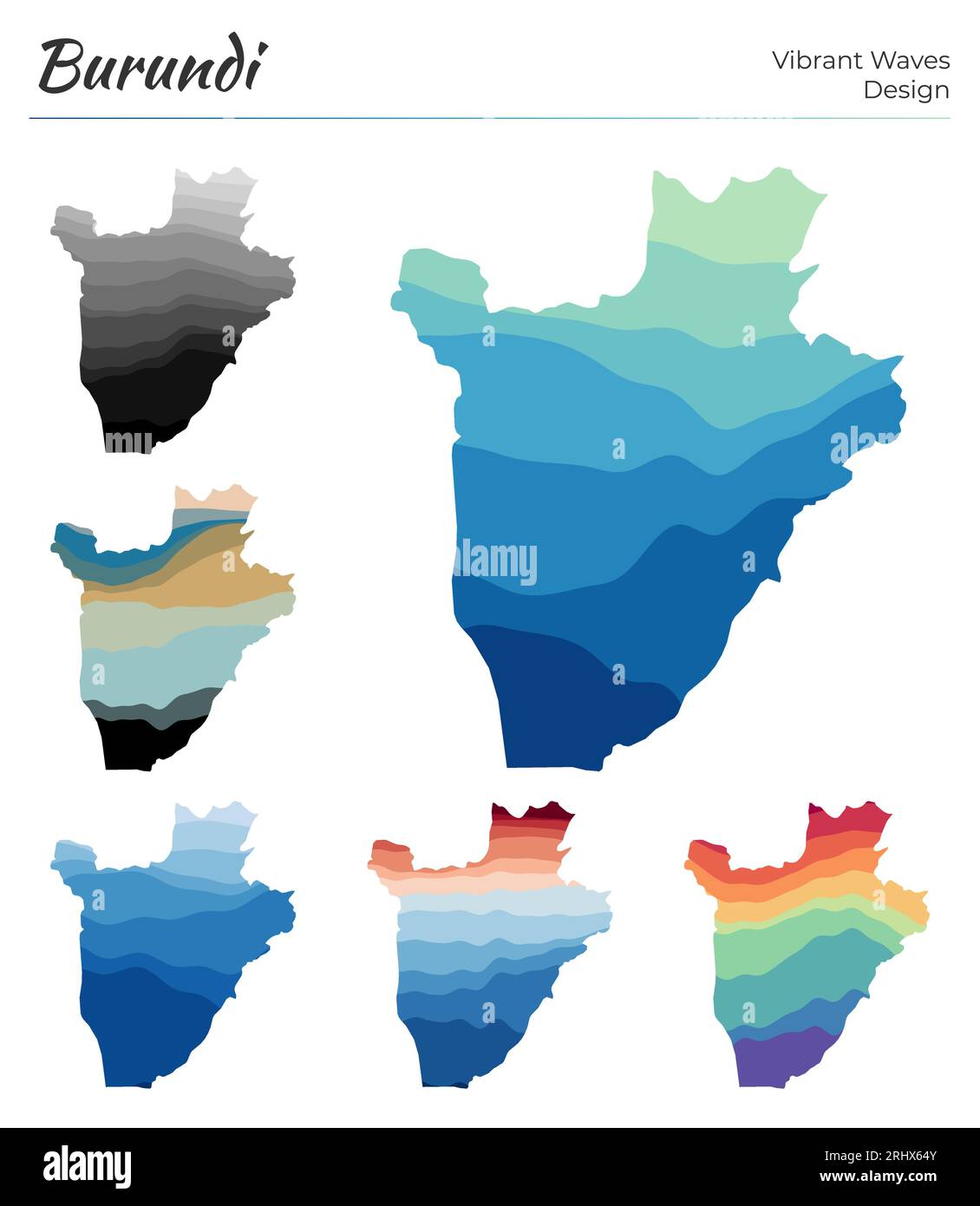 Set of vector maps of Burundi. Vibrant waves design. Bright map of ...
