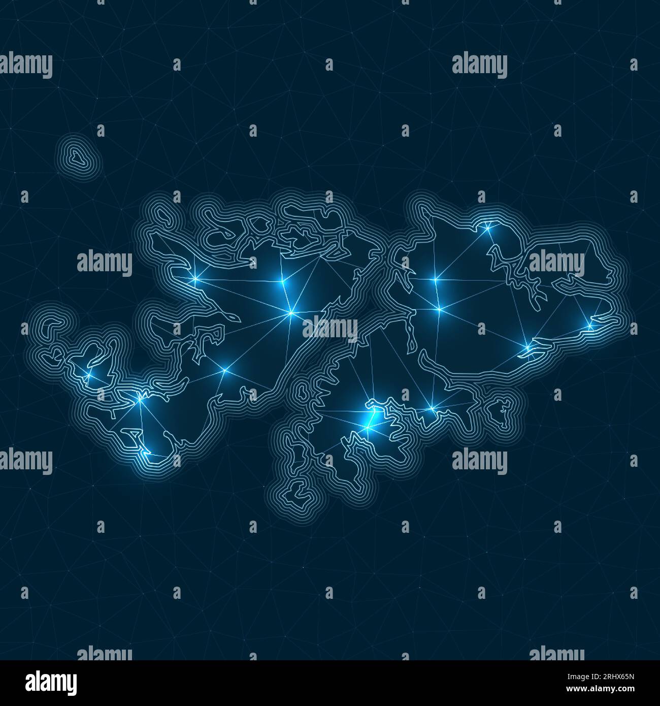 Falklands network map. Abstract geometric map of the country. Digital connections and ...