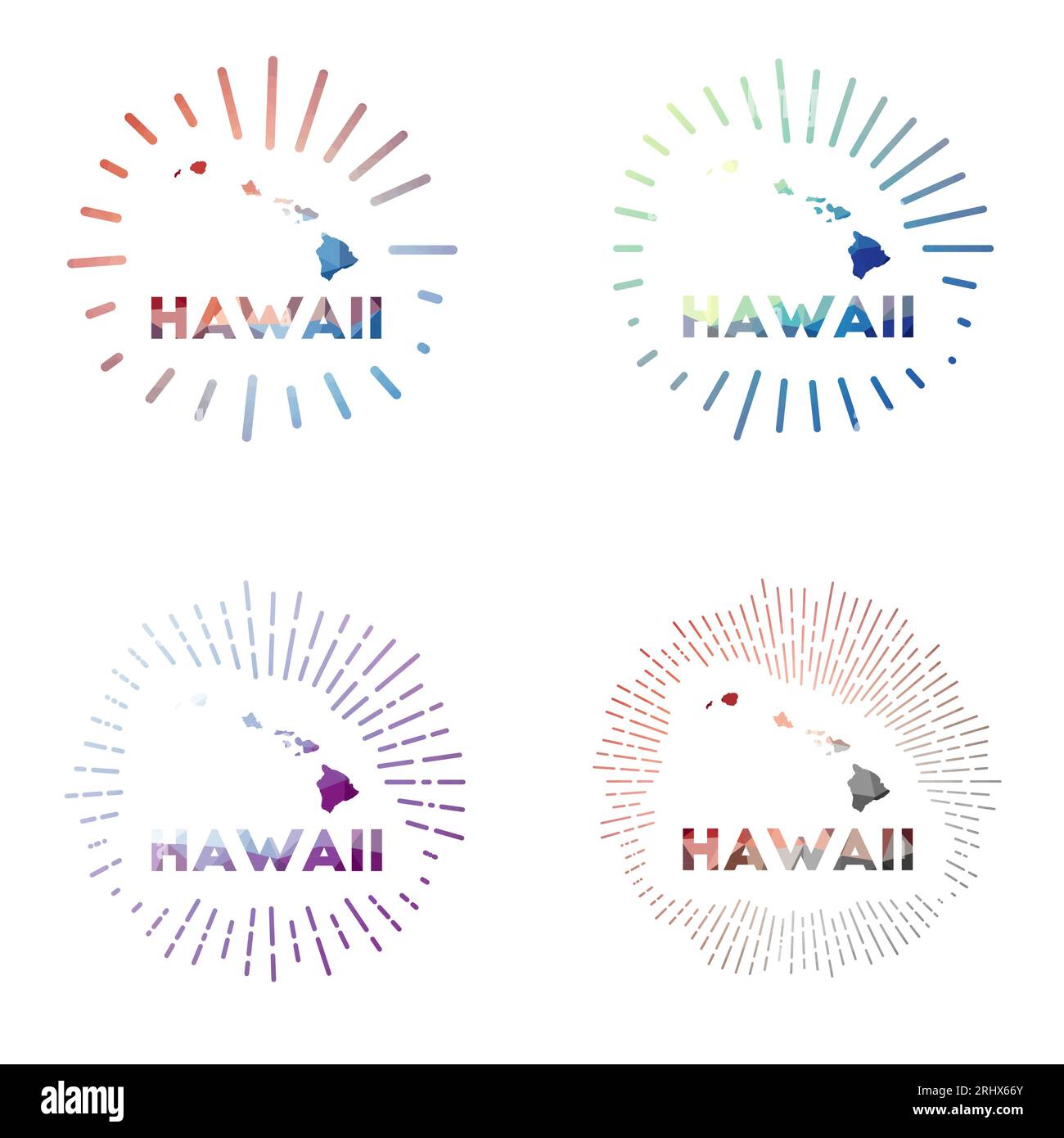 Hawaii low poly sunburst set. Logo of island in geometric polygonal ...