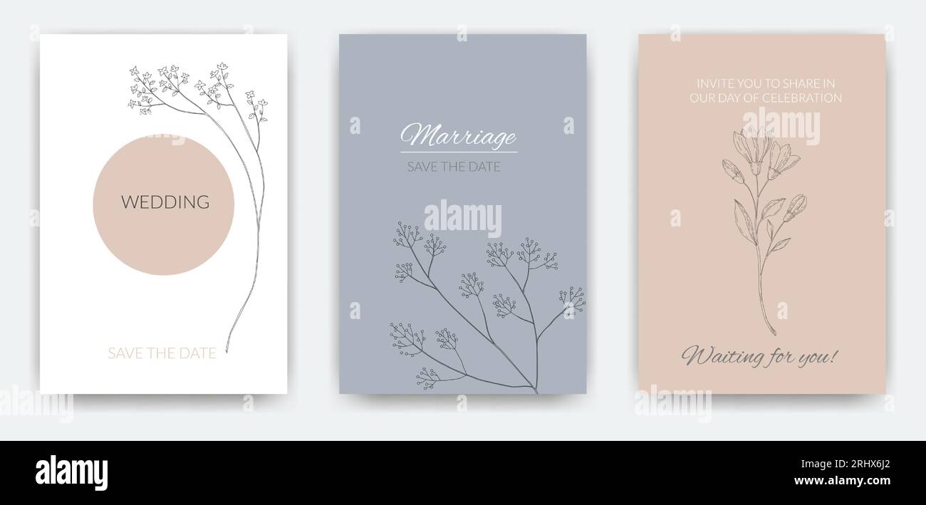 Wedding invitation. Greeting card. Botanical drawing. Minimal plant ...