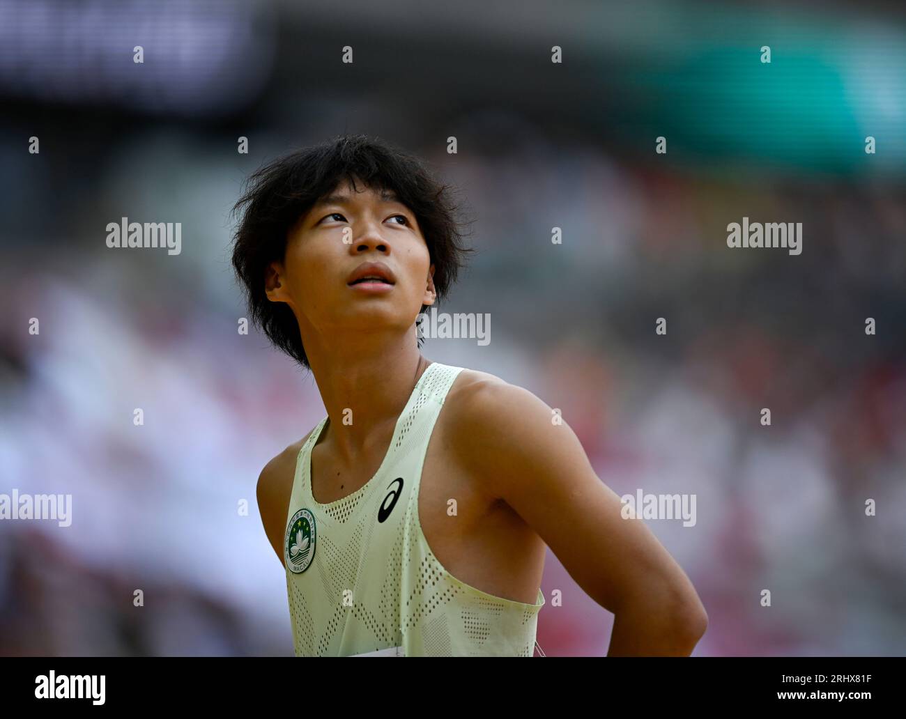 Budapest. 19th Aug, 2023. Chan Kin Wa of China's Macao reacts after the ...