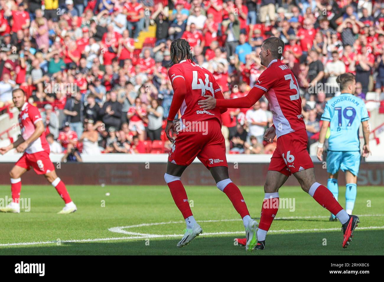 Devante Cole #44 of Barnsley celebrates his goal to make it 1-2 during ...