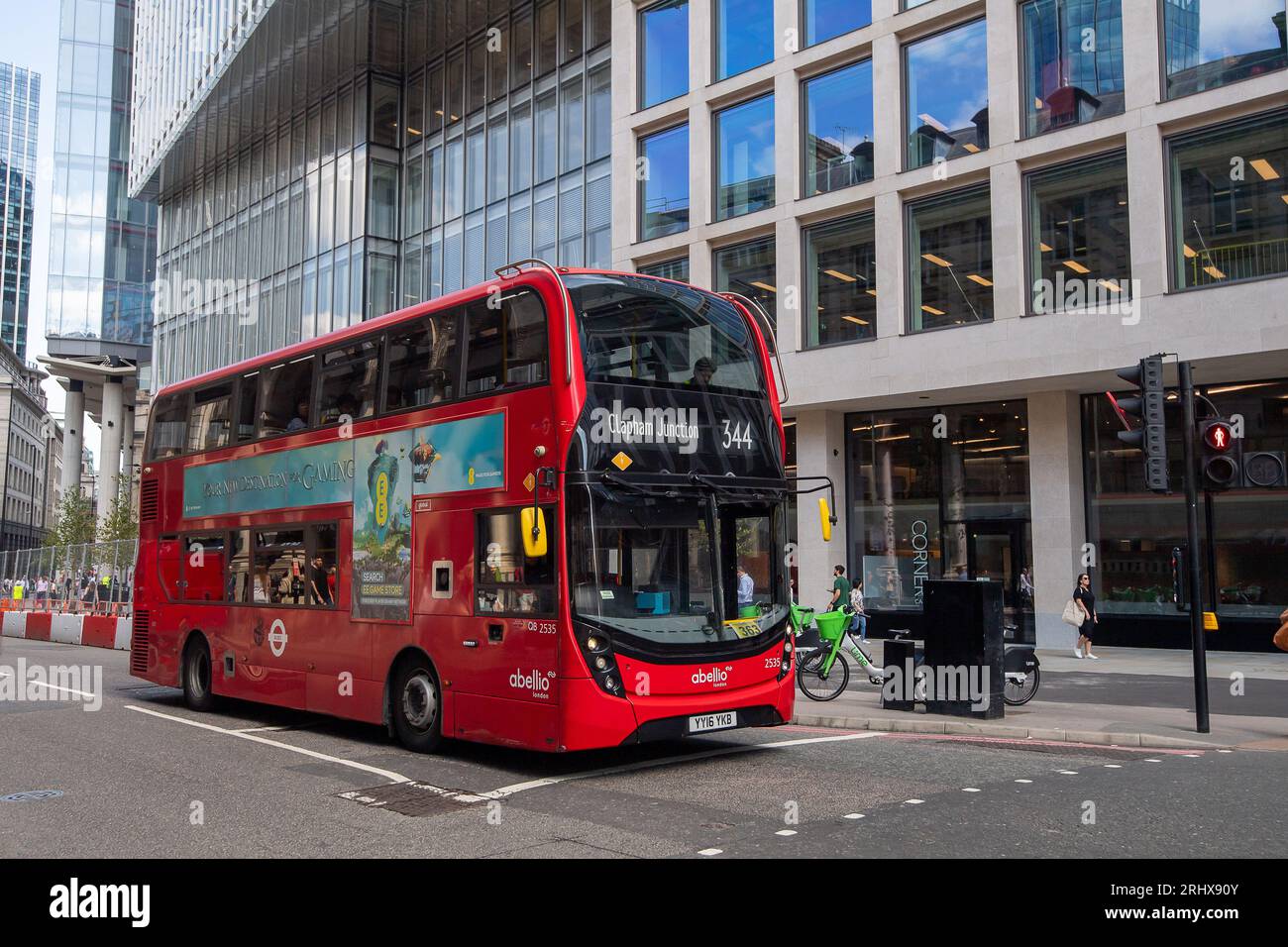 London, UK. 10th August, 2023. A bus in the City of London heading for ...