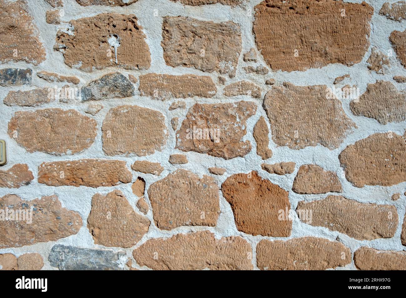 Empty stone wall material background texture. Blank masonry, old, brown ...