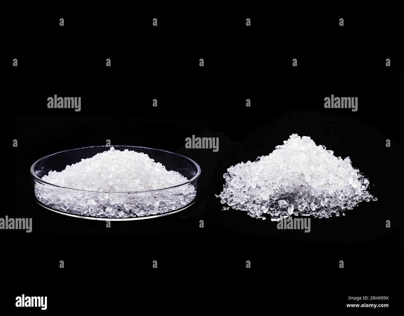 sodium chloride in petri dish, known as salt or table salt, important ...