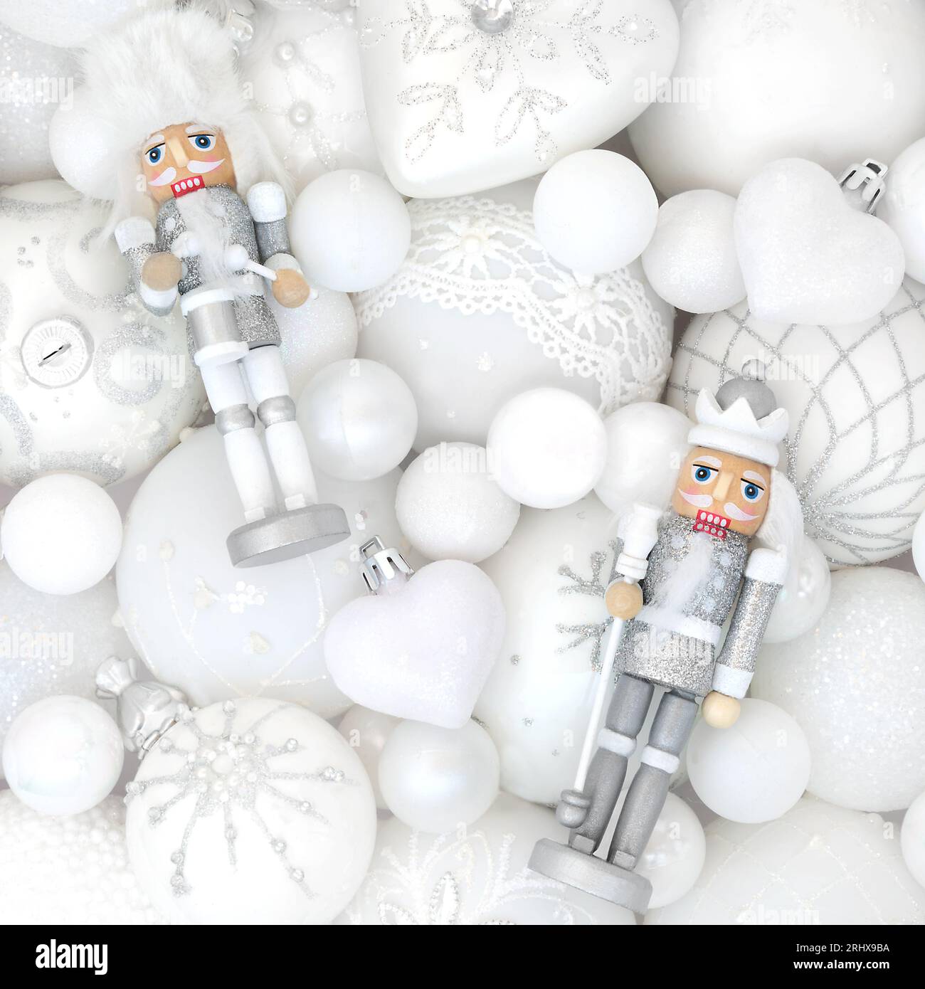 Christmas nutcracker white bauble background. Festive abstract ...