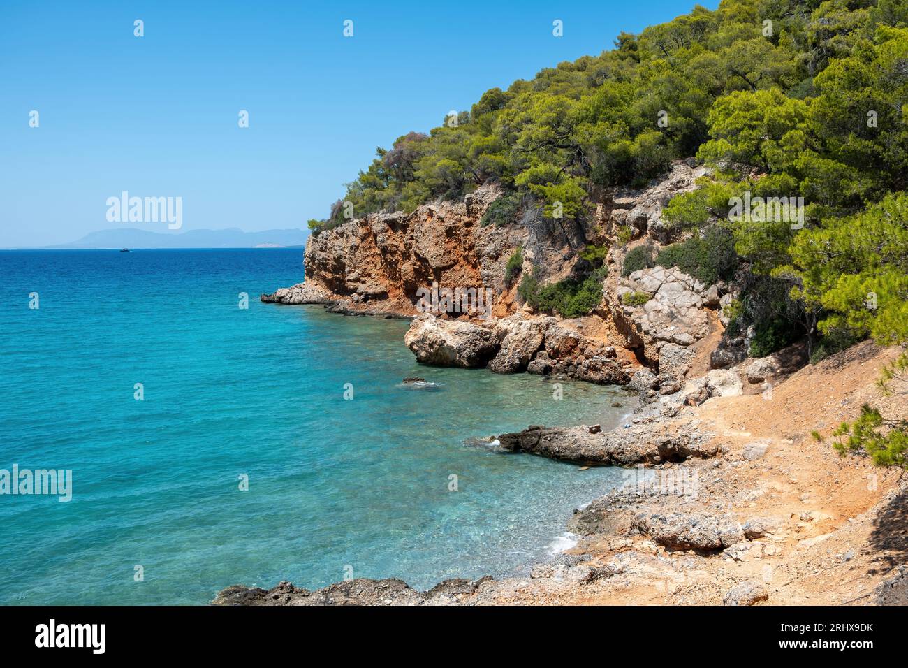 Greece, Dragonera beach in Agistri Island at Saronic Gulf. Rocky ...