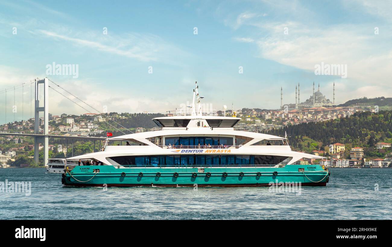 Istanbul, Turkey - May 7, 2023: Modern ferry boat sailing in Bosphorus ...