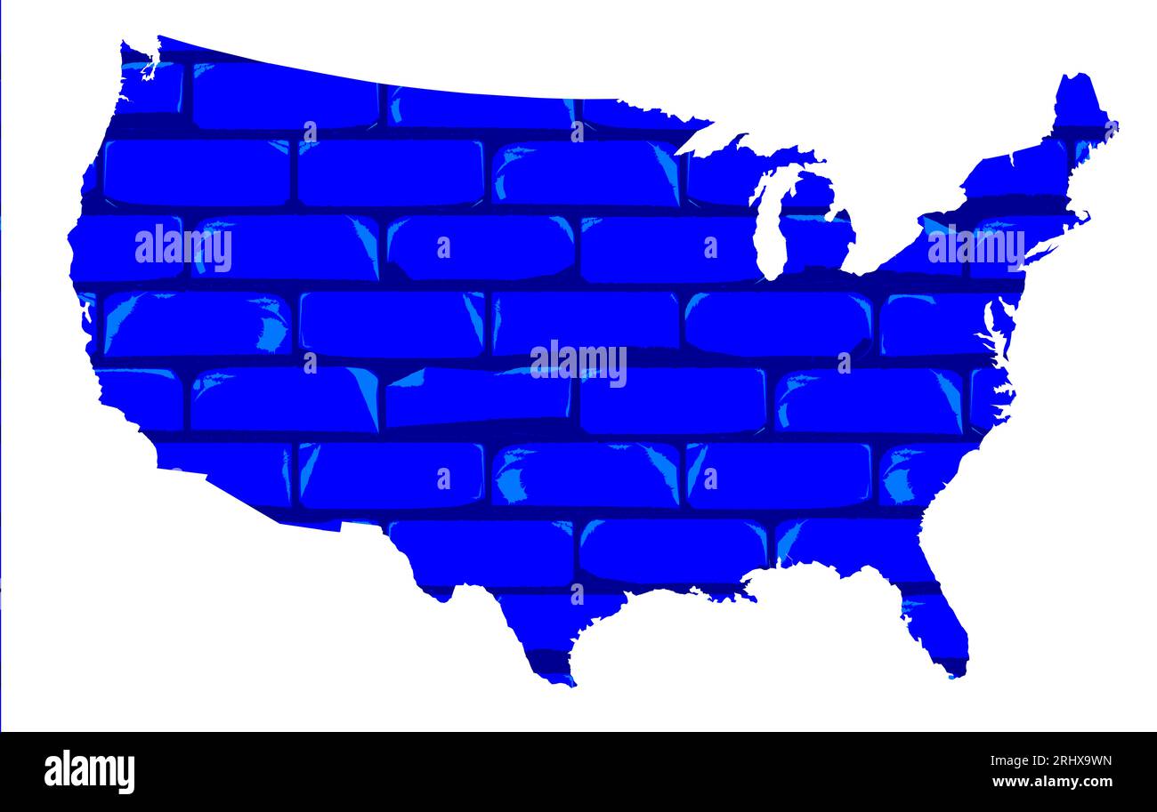 A bright blue brick wall as a map of the Inited States of America Stock ...