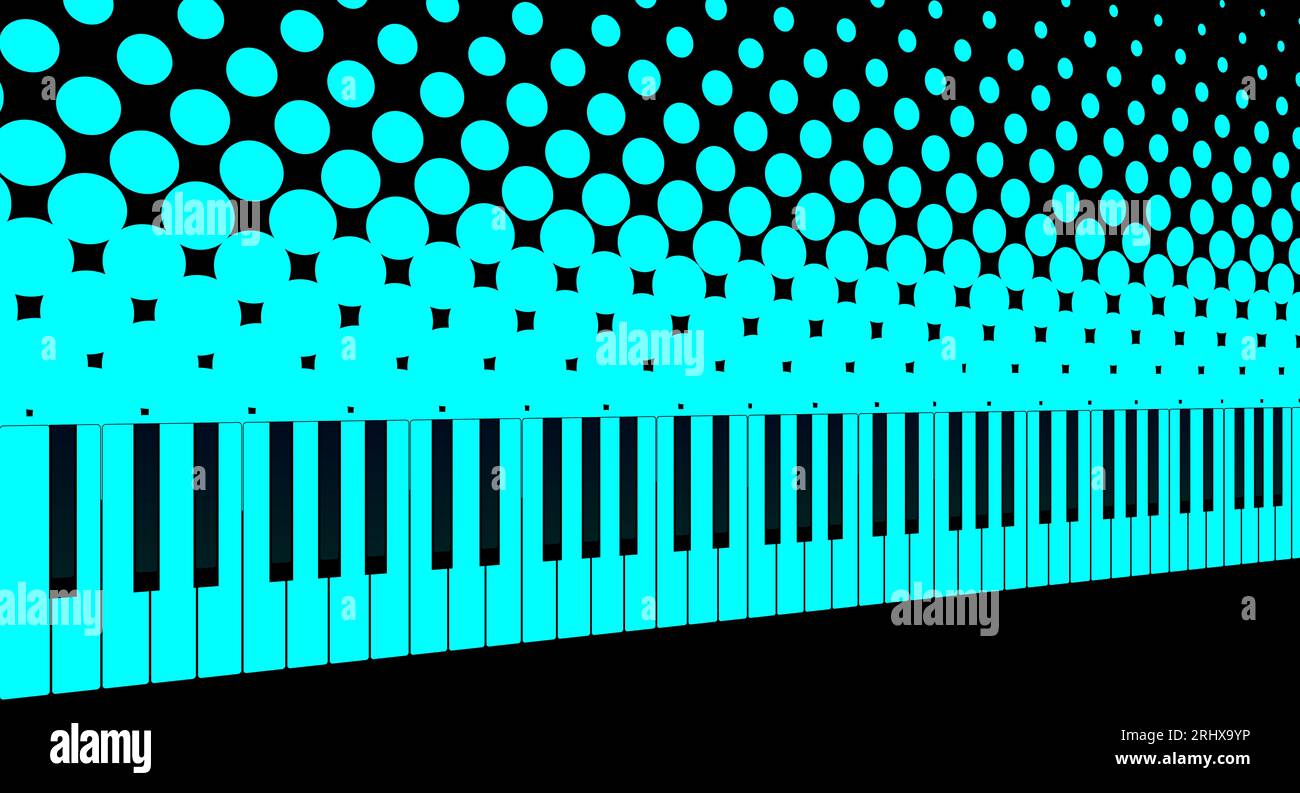 Piano keys set against a black and pale halftone style background Stock ...