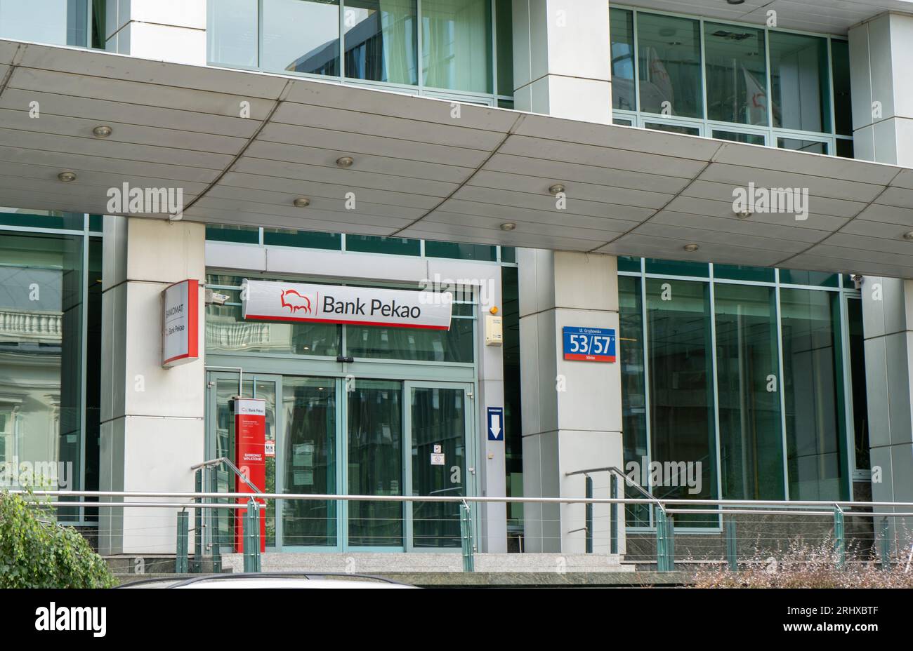 Bank Pekao logo. Building office facade. Logo of Bank Polska Kasa ...