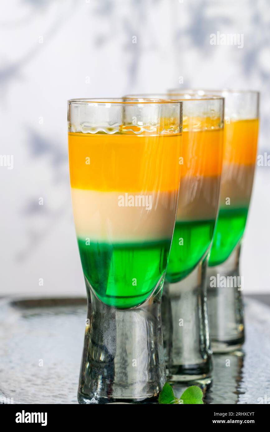 Irish flag shots - traditional St Patricks Day layered alcoholic drinks ...