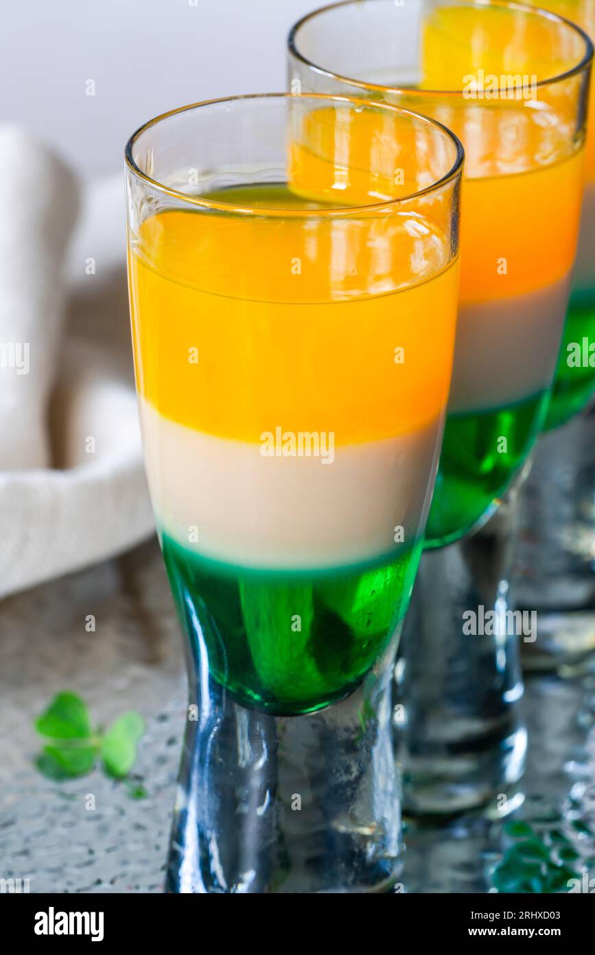 Irish flag shots - traditional St Patricks Day layered alcoholic drinks ...