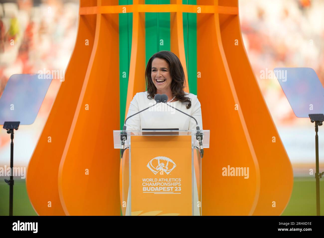 Hungarian President Katalin Novak speaks during the opening ceremony of ...