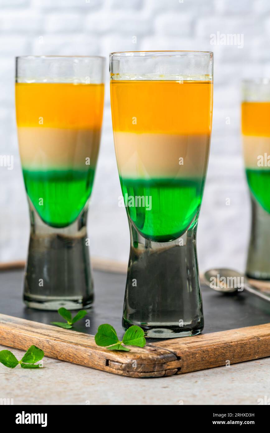 Irish flag shots - traditional St Patricks Day layered alcoholic drinks ...