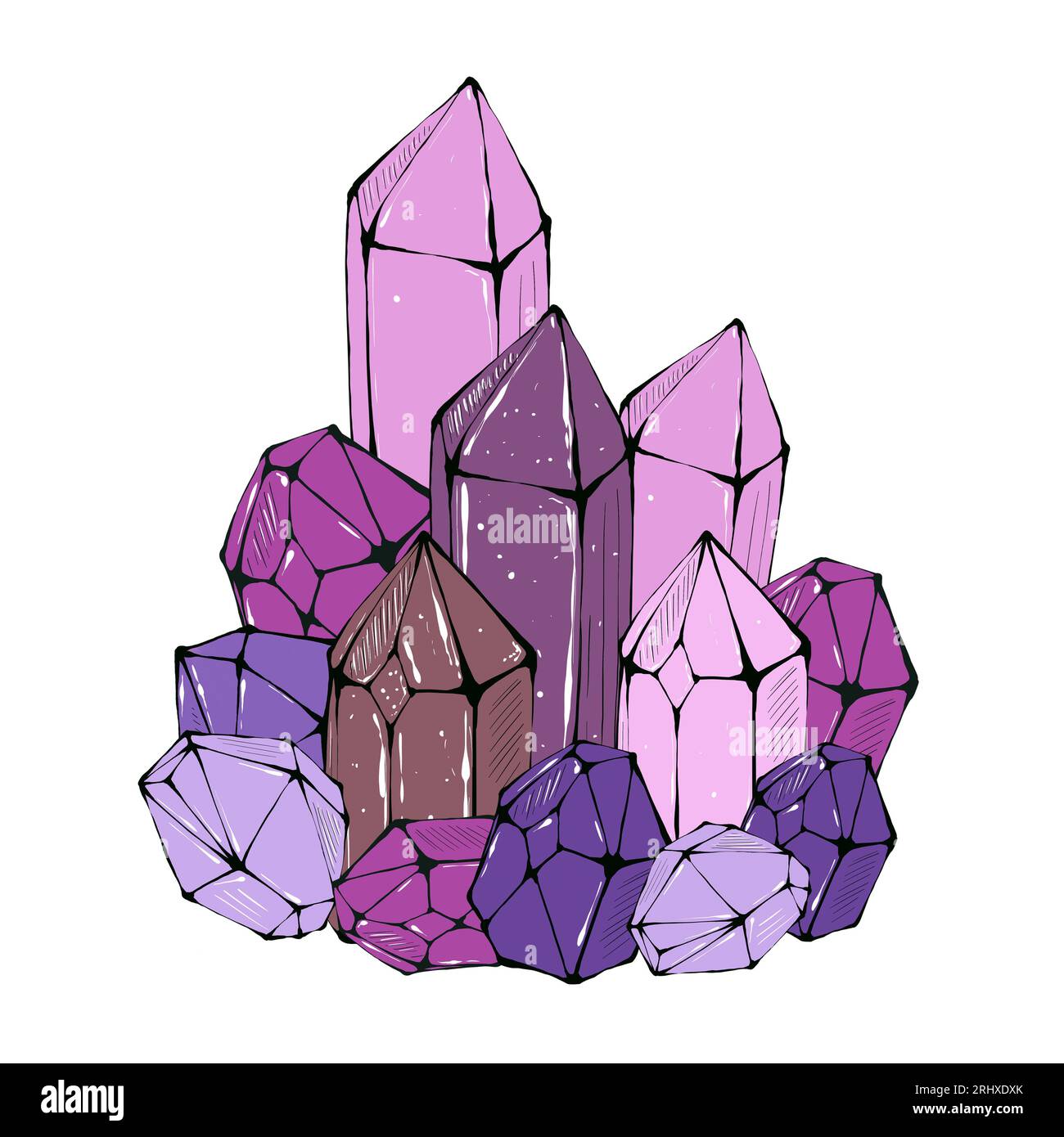 Magic crystals color viola, isolated on white background. Hand drawn ...