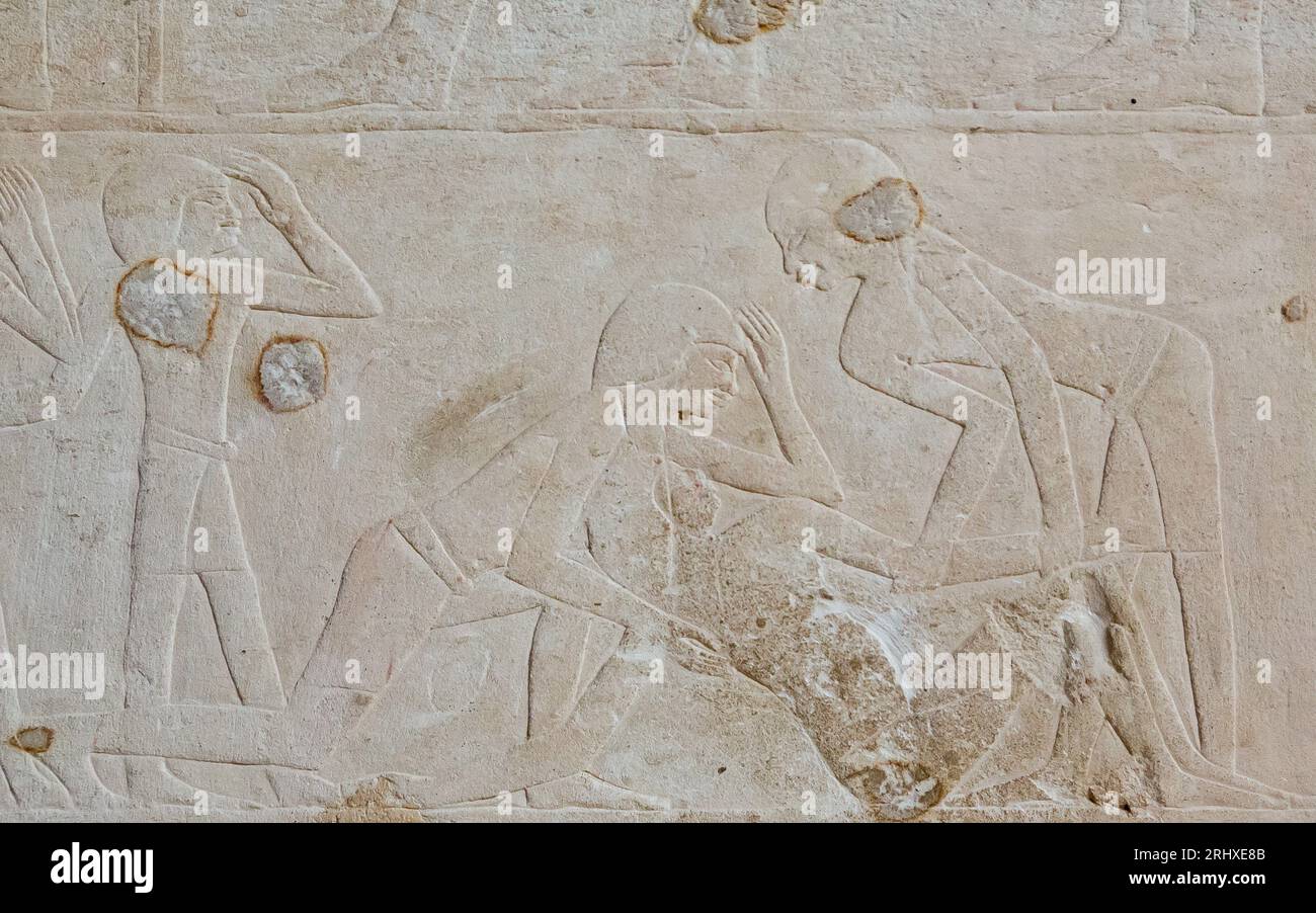 Egypt, Saqqara, tomb of Ankhmahor, funeral procession, mourners. a ...