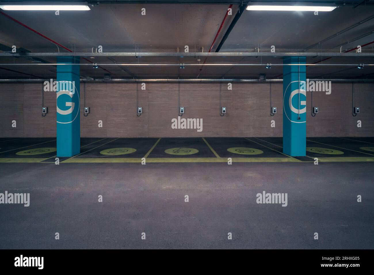 Charging points for battery recharge at electric car charging station ...