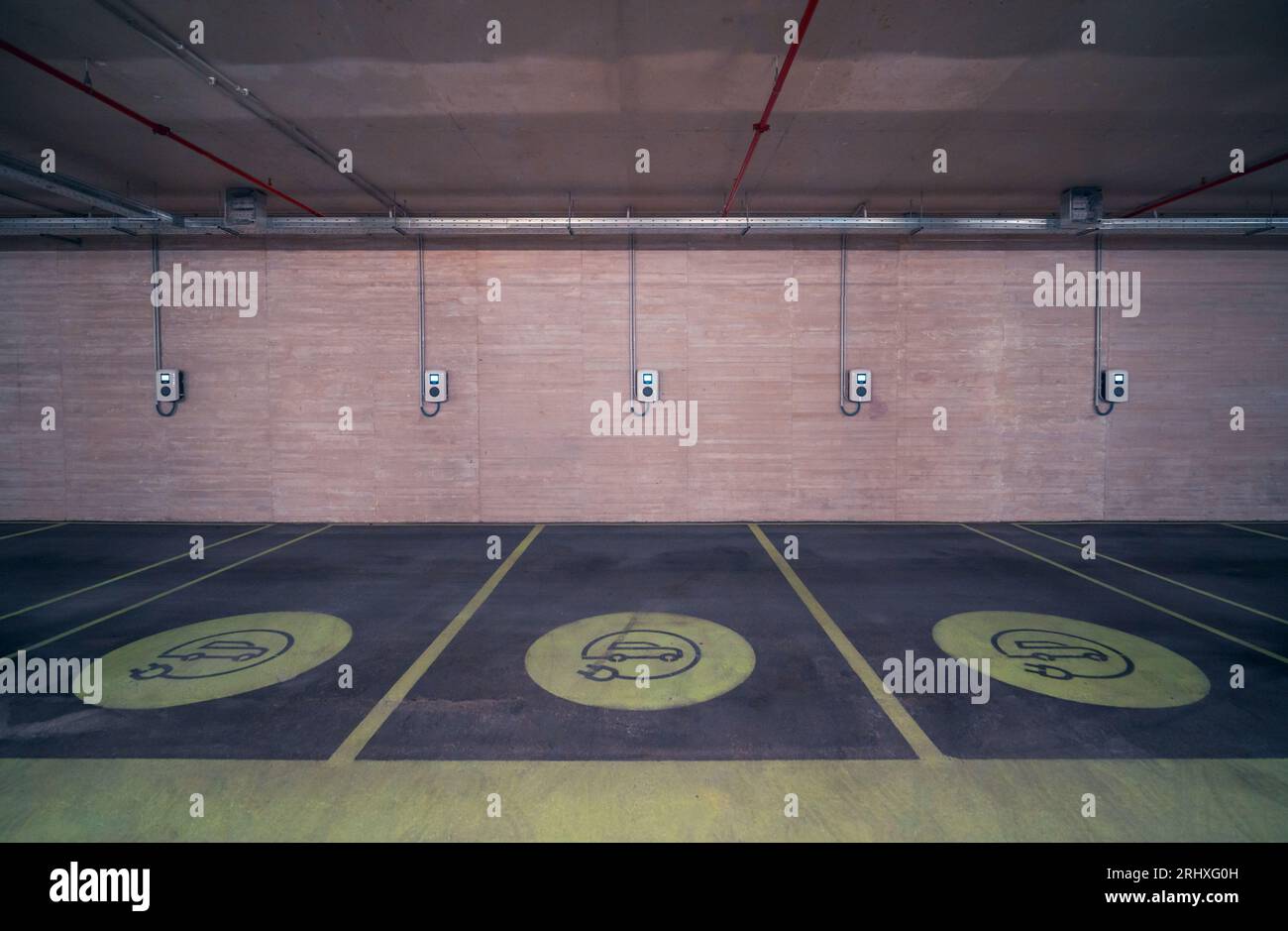 Charging points for battery recharge at electric car charging station ...